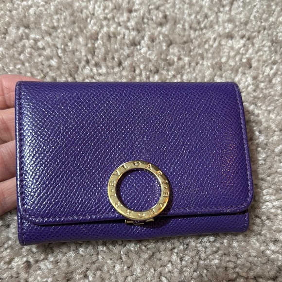 BVLGARI | Bags | Bulgari Purple Wallet Compact Design With Gold ...